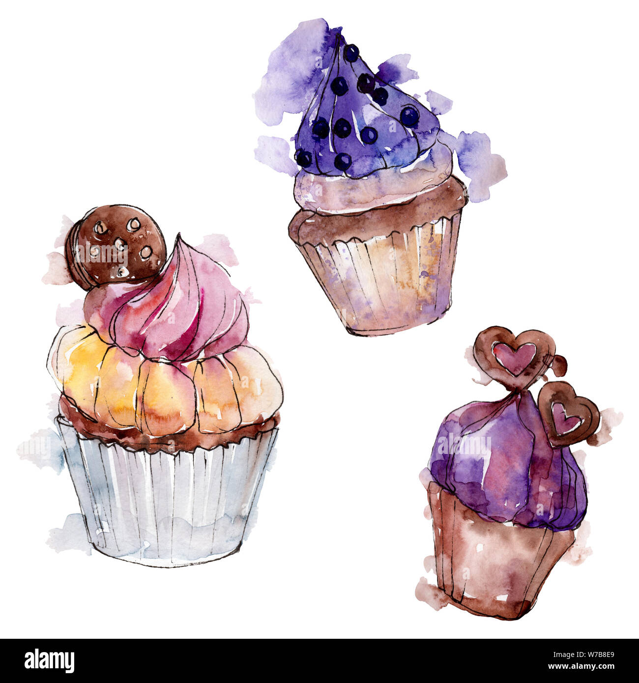 Tasty cupcake and dessert. Background illustration set. Watercolour ...