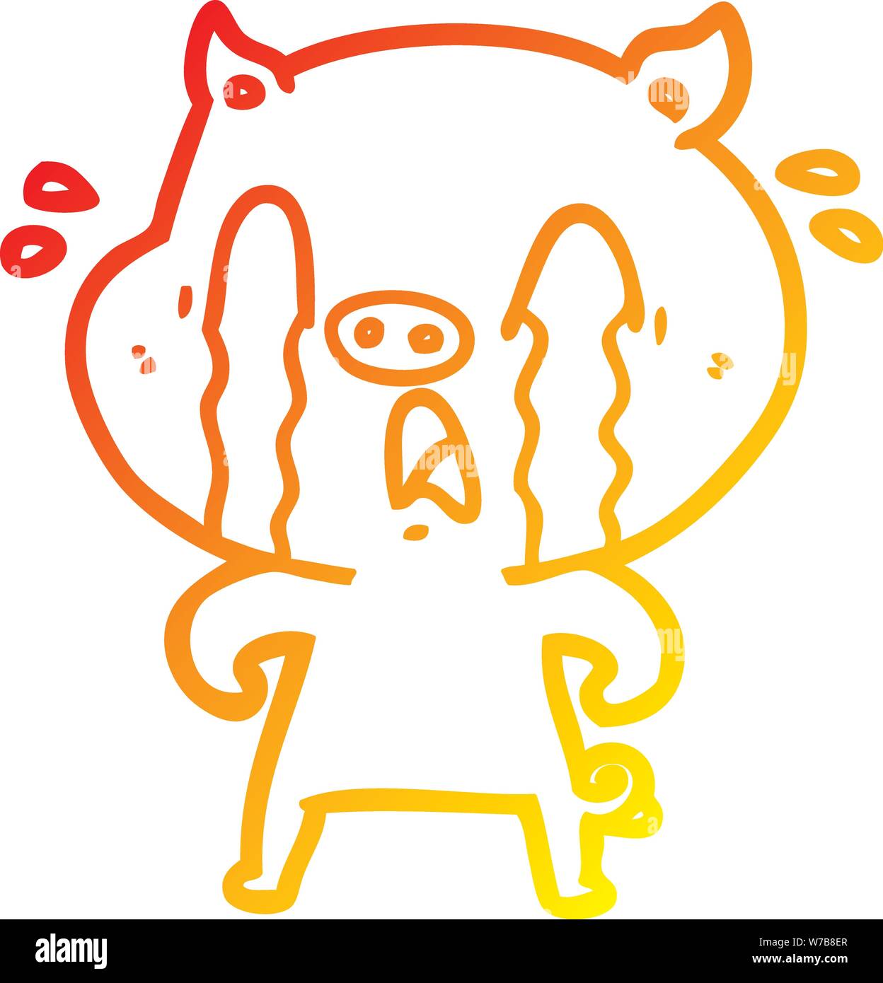 warm gradient line drawing of a crying pig cartoon Stock Vector Image ...