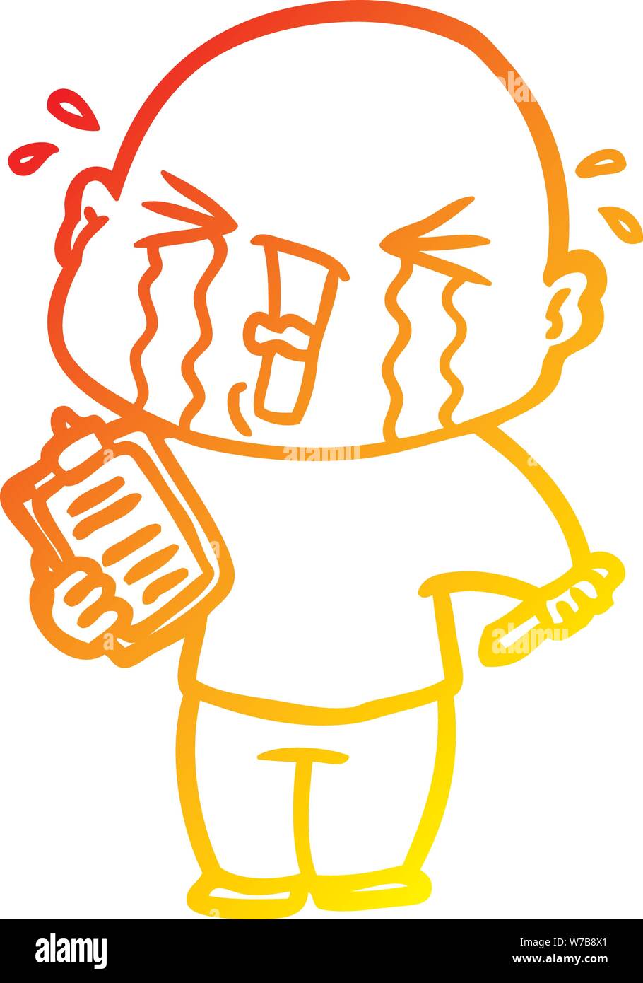 warm gradient line drawing of a cartoon crying man with clipboard Stock ...