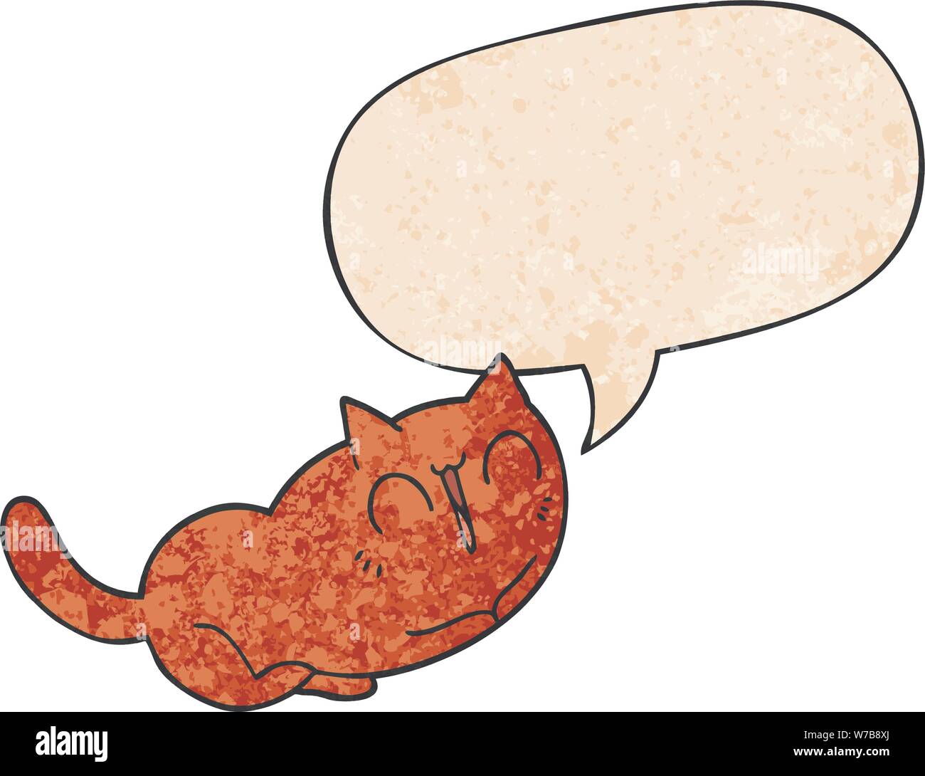 happy cartoon cat with speech bubble in retro texture style Stock ...