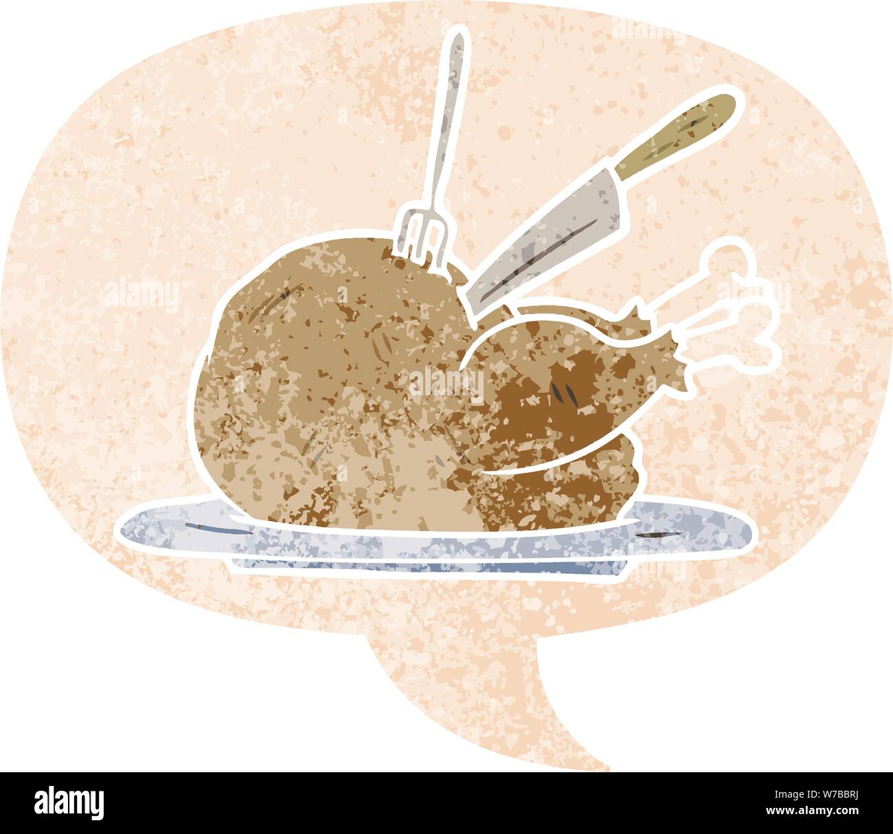 cartoon turkey with speech bubble in grunge distressed retro textured ...