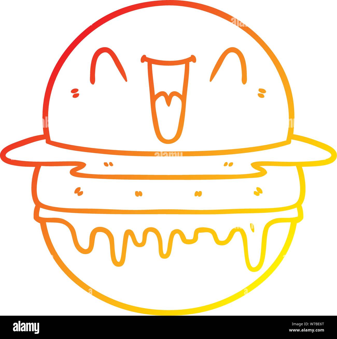 warm gradient line drawing of a cartoon happy burger Stock Vector Image ...