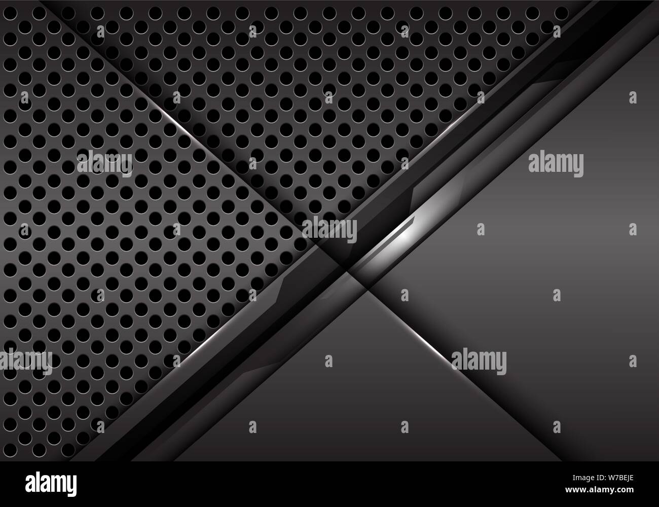 Abstract dark grey metallic circuit with cross line on circle mesh ...