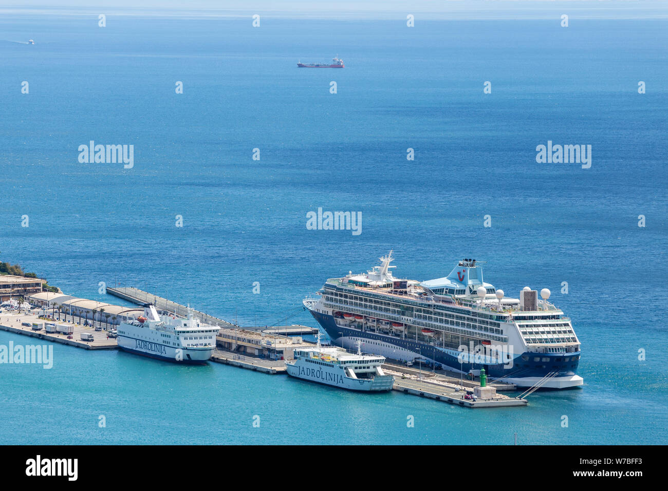 07 MAY 2019 Split, Croatia. Touristic port in Split, ferries standing ...