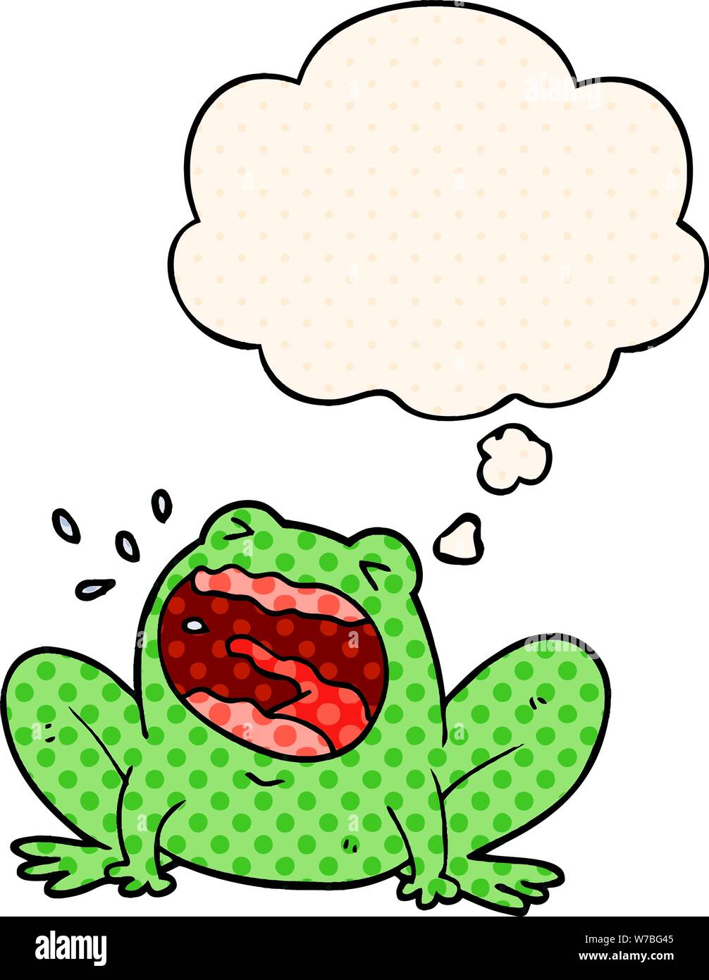cartoon frog shouting with thought bubble in comic book style Stock ...
