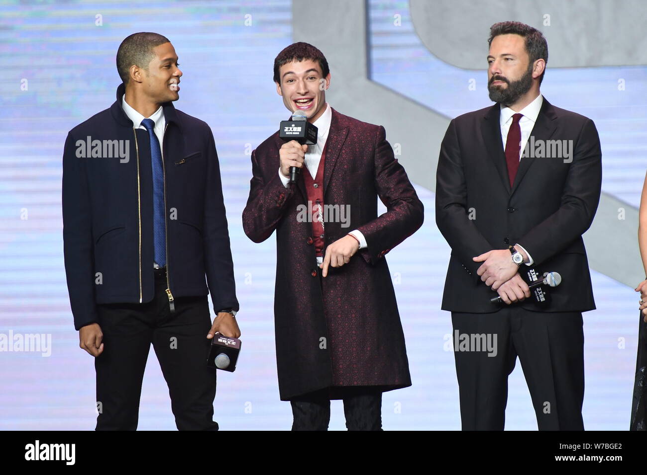 (From left) American stage actor Ray Fisher, actor and singer Ezra ...