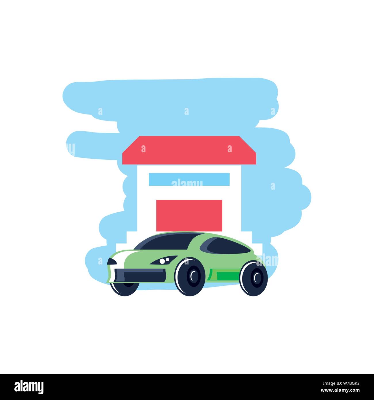house facade building with car sedan transportation vector illustration ...