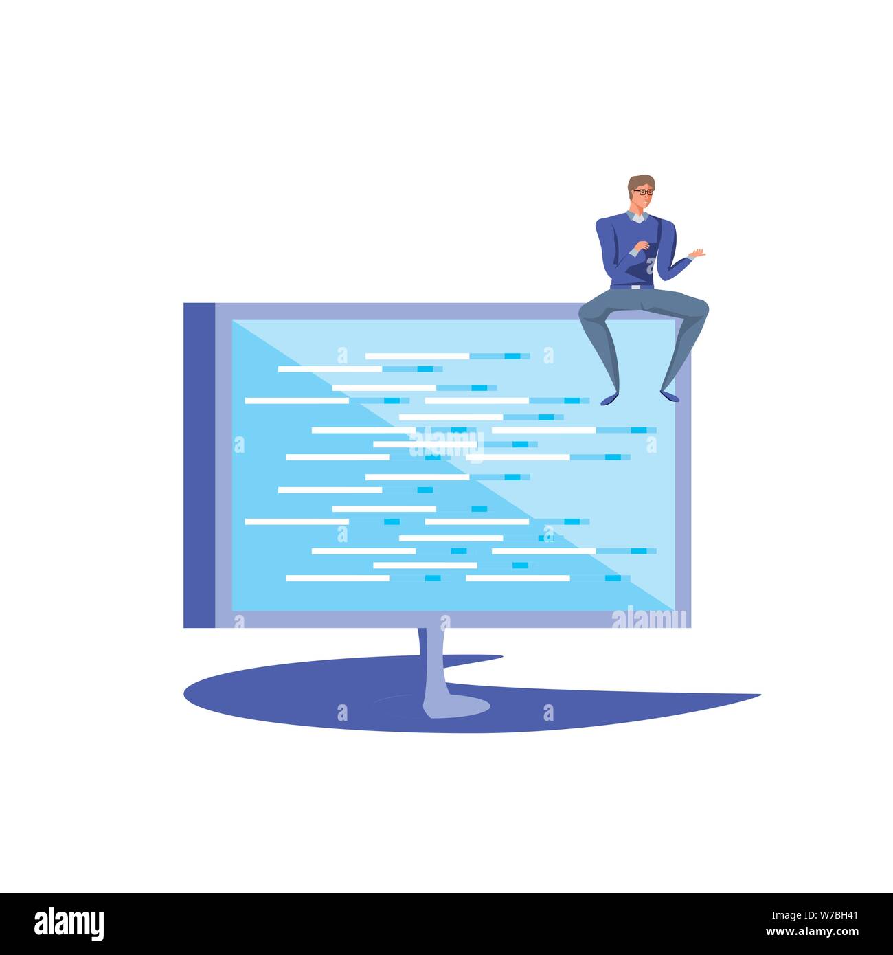 business man sitting in computer monitor vector illustration design ...