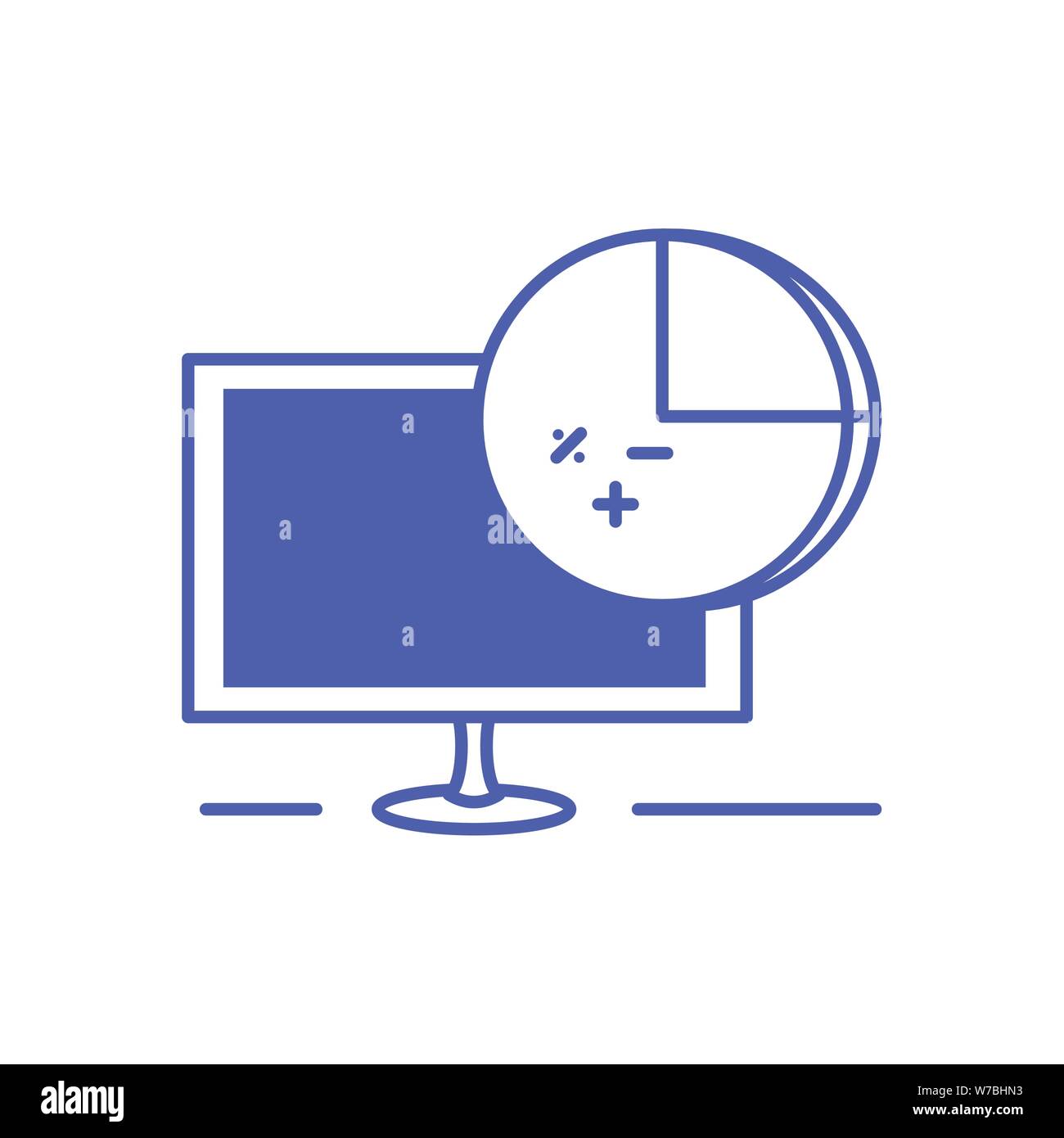 computer monitor with statistical graphics circular vector illustration ...