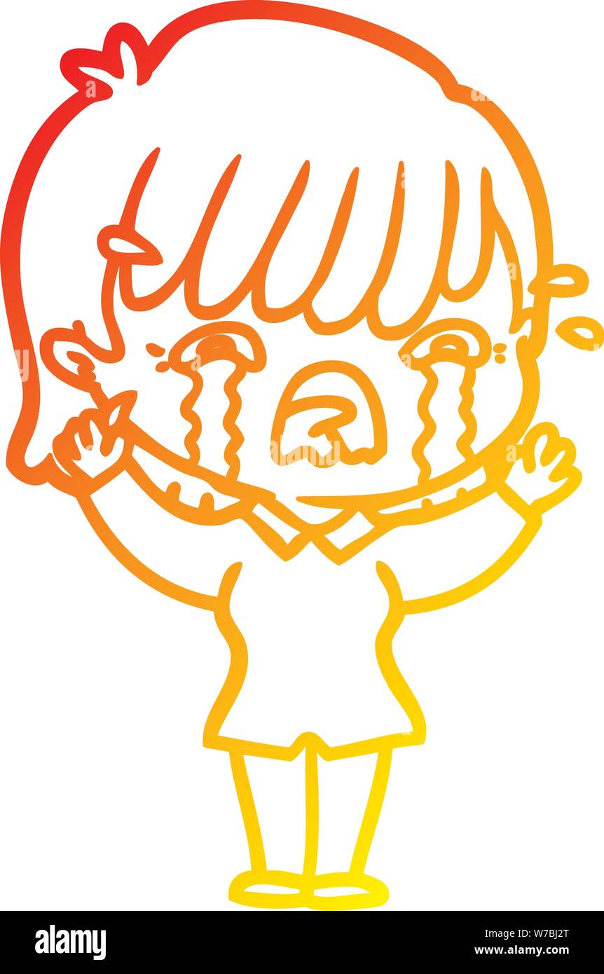 warm gradient line drawing of a cartoon girl crying Stock Vector Image ...