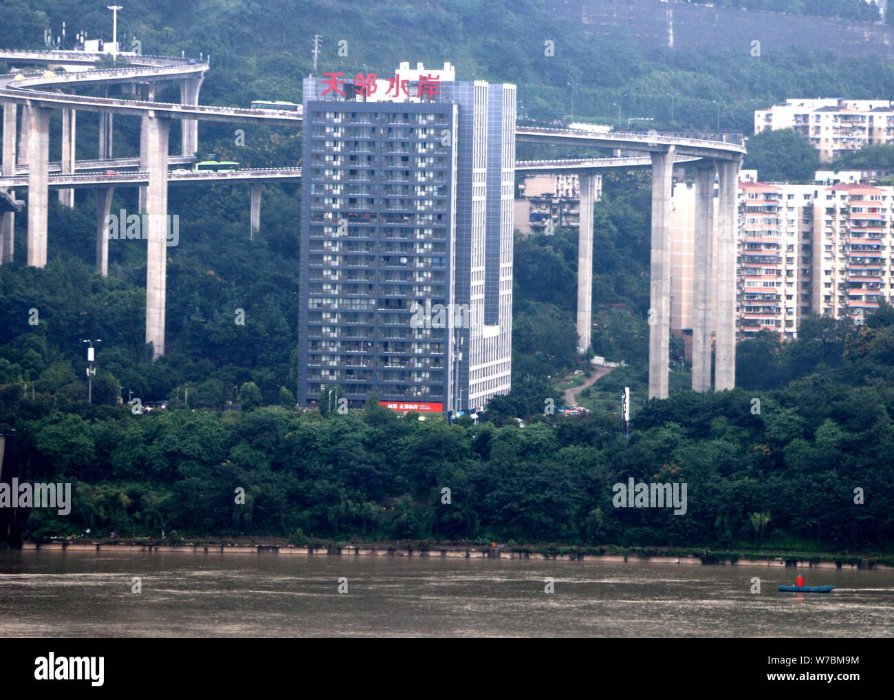 View of the 72-meter-tall Sujiaba Overpass, which is the China's ...