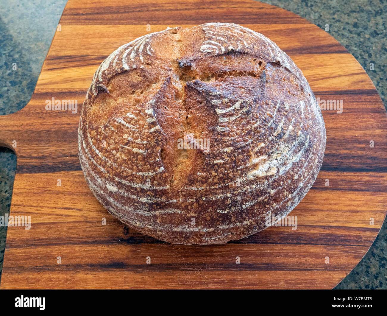 Close up of a Loaf of fresh hot homemade sour dough bread out of the ...