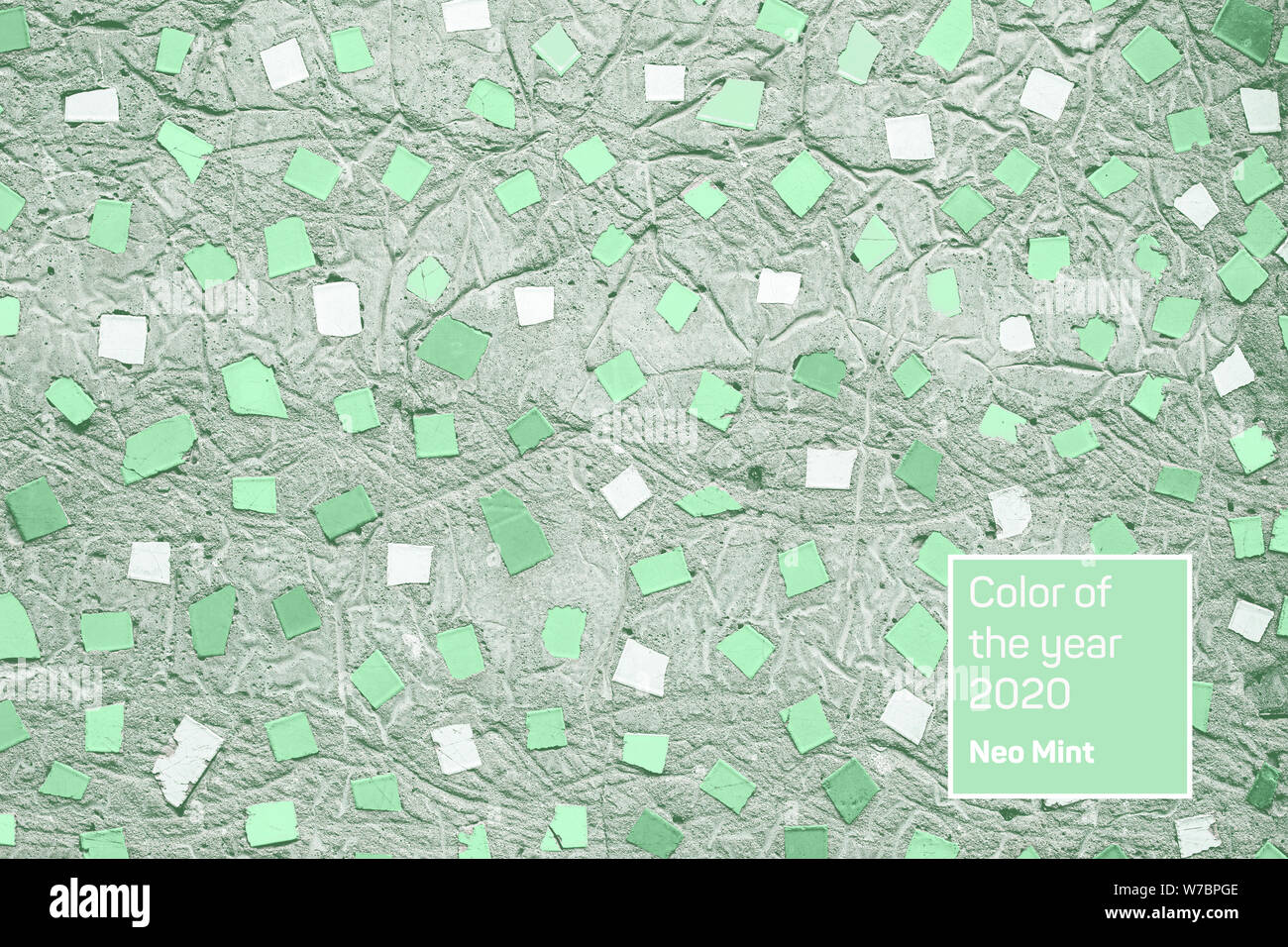 Closeup of trendy mint coloured abstract mosaic ceramic tiles patterned ...