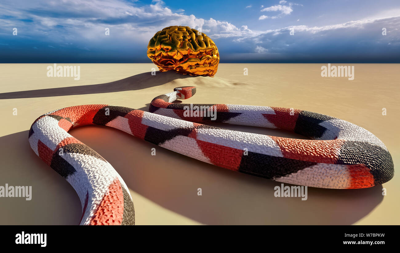 Inducement of mind by evil snake of craving 3 rendering Stock Photo - Alamy
