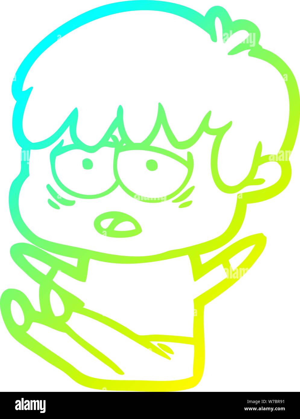 cold gradient line drawing of a cartoon exhausted boy Stock Vector ...