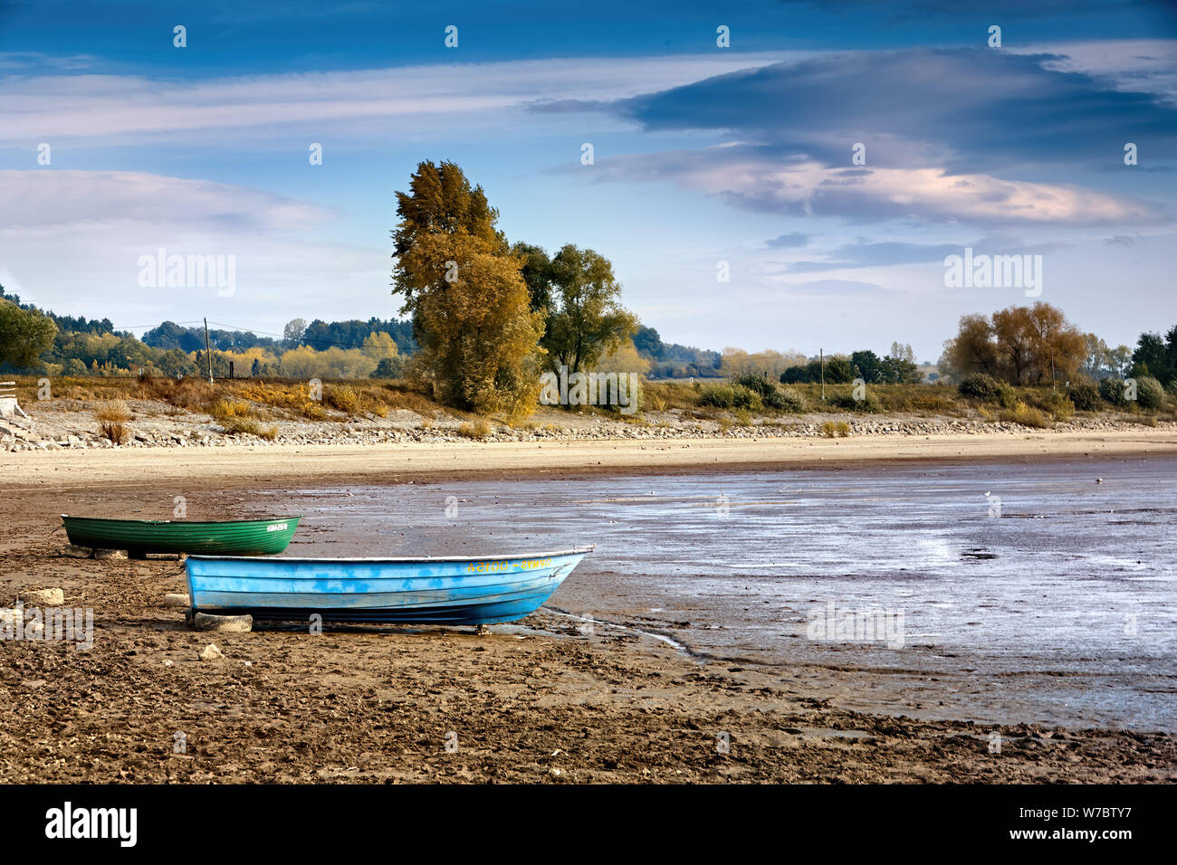 River drought, boats without water Stock Photo - Alamy