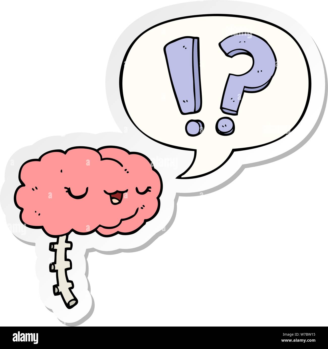 cartoon curious brain with speech bubble sticker Stock Vector Image ...