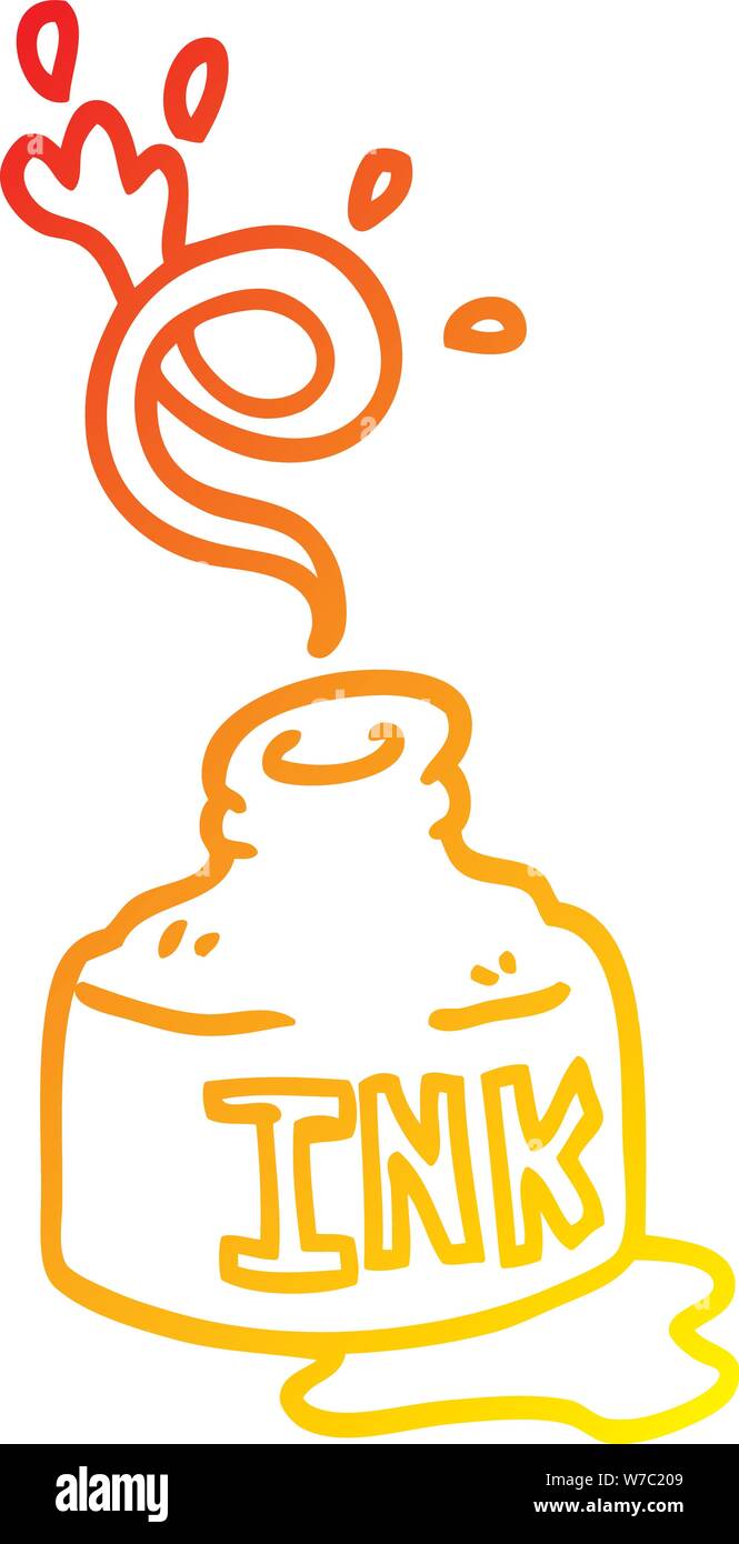 warm gradient line drawing of a cartoon spilled ink bottle Stock Vector ...