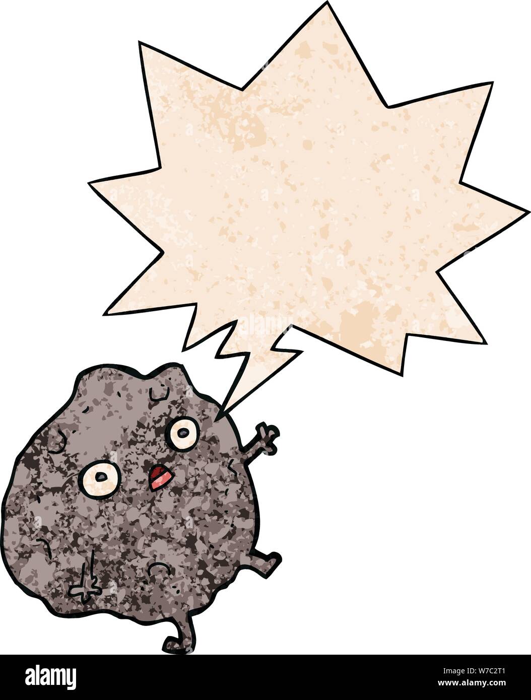 cartoon rock falling with speech bubble in retro texture style Stock ...