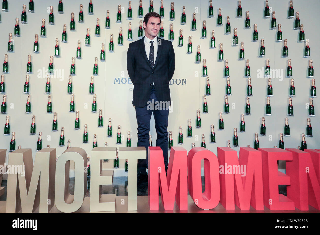 Swiss tennis player Roger Federer poses at the Moet and Chandon Party ...
