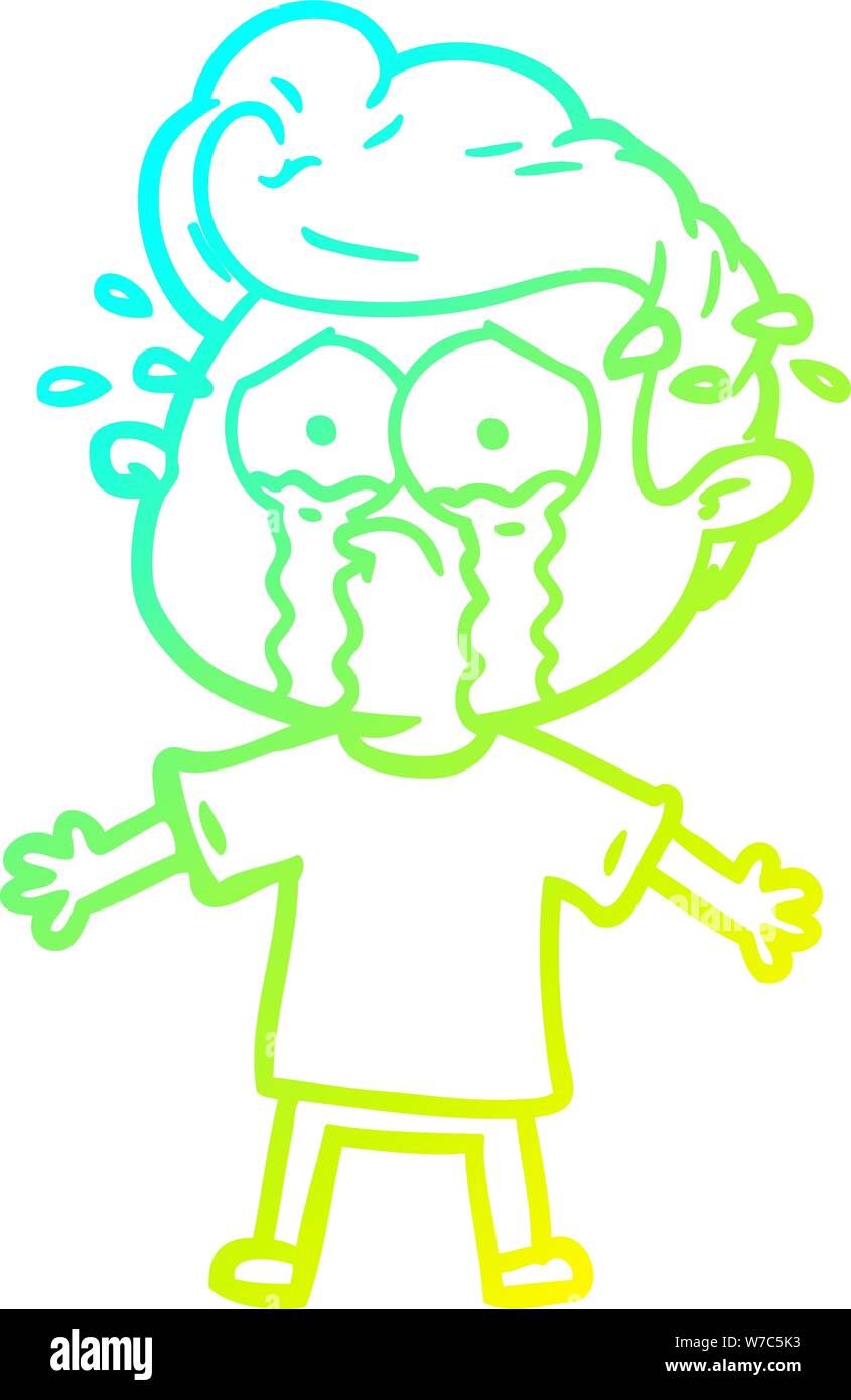 cold gradient line drawing of a cartoon crying man Stock Vector Image ...
