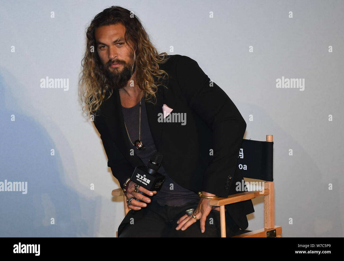American actor and model Jason Momoa attends a press conference for his ...