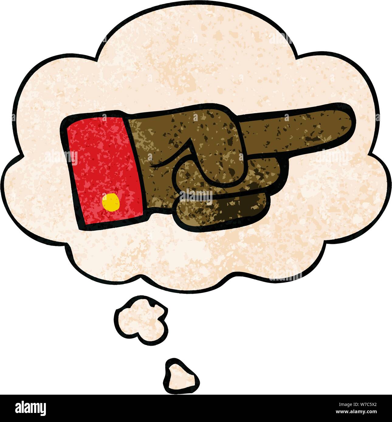 cartoon pointing hand with thought bubble in grunge texture style Stock ...