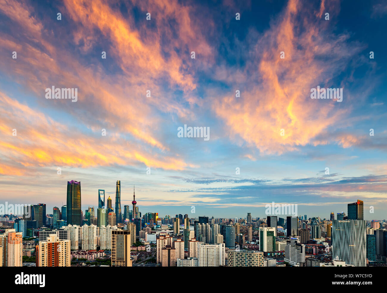 Skyline of the Lujiazui Financial District with the Oriental Pearl TV ...