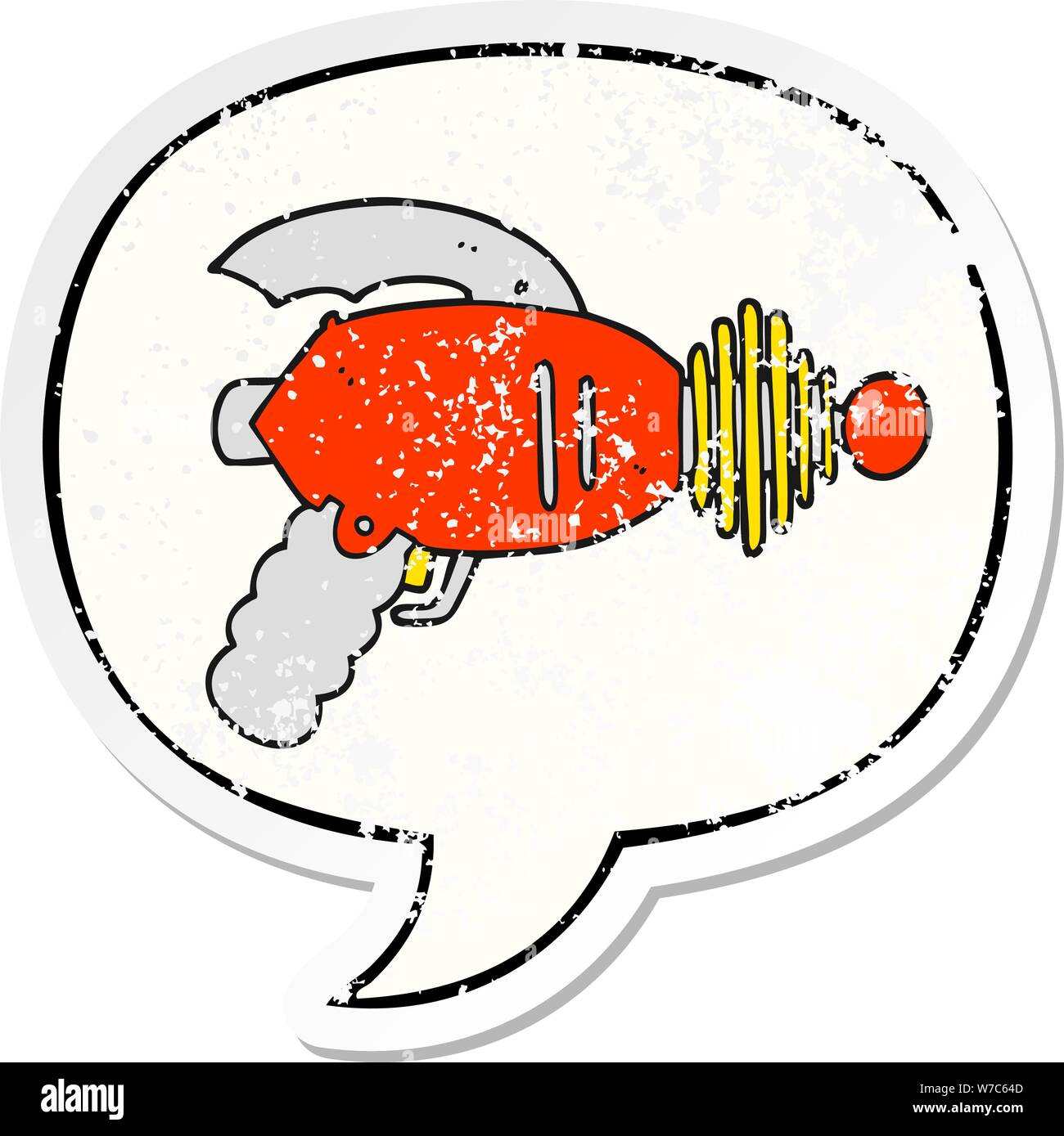 cartoon ray gun with speech bubble distressed distressed old sticker ...