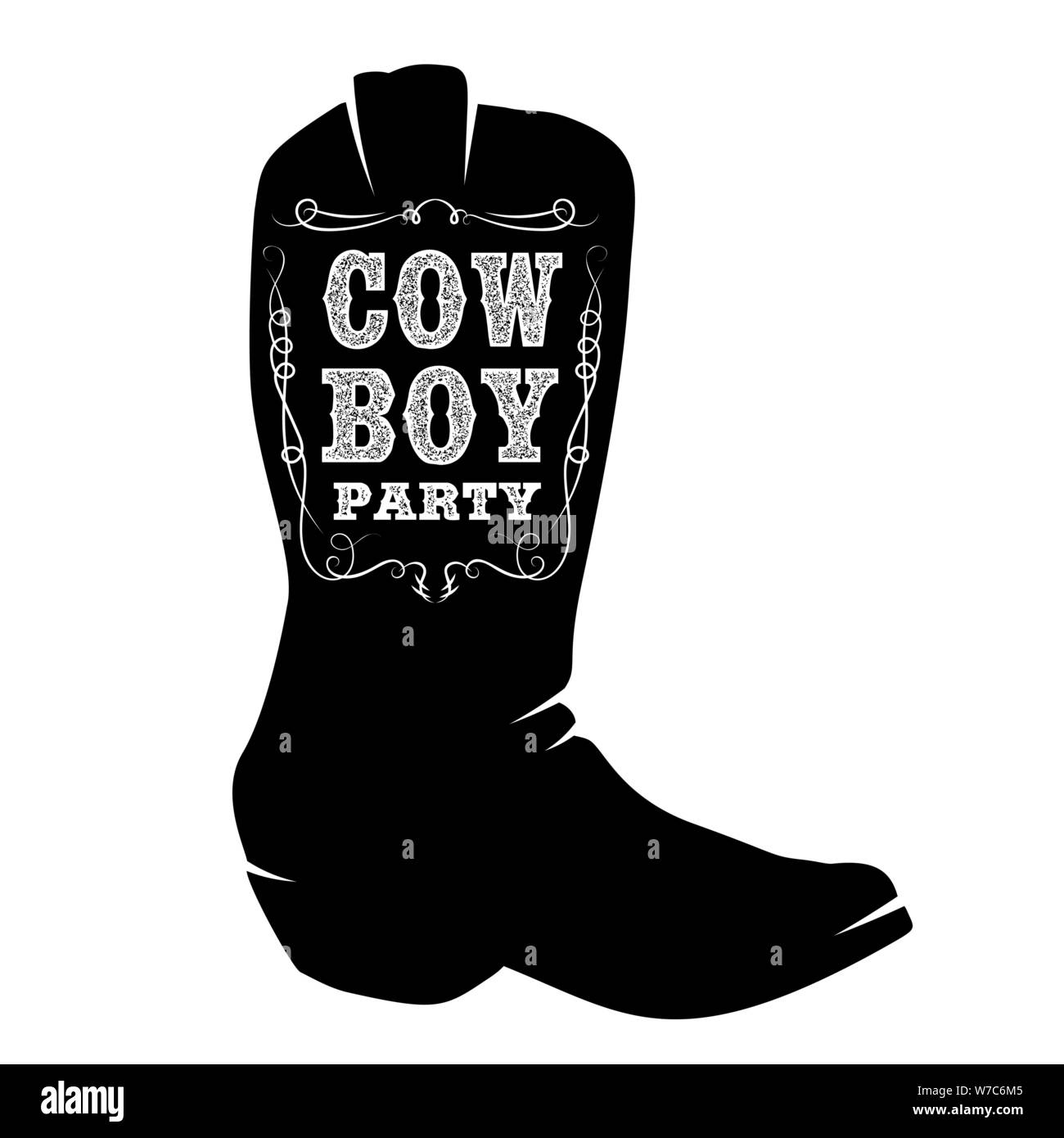 Wild west party. Cowboy boot with lettering. Design element for poster ...
