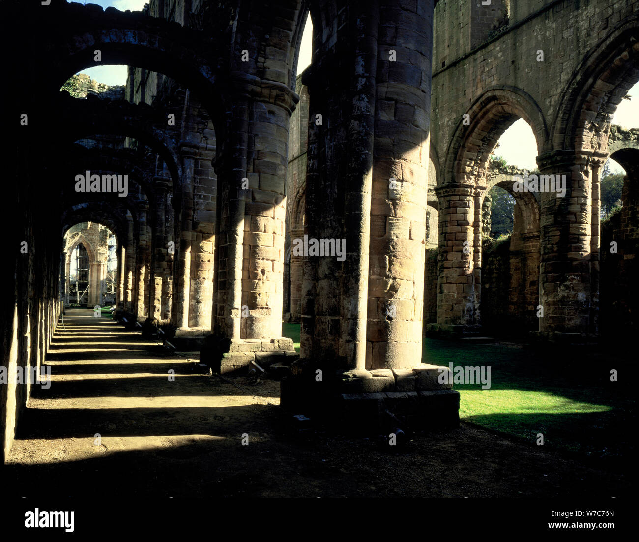 North aisle of the monastic church at Fountains Abbey, North Yorkshire ...