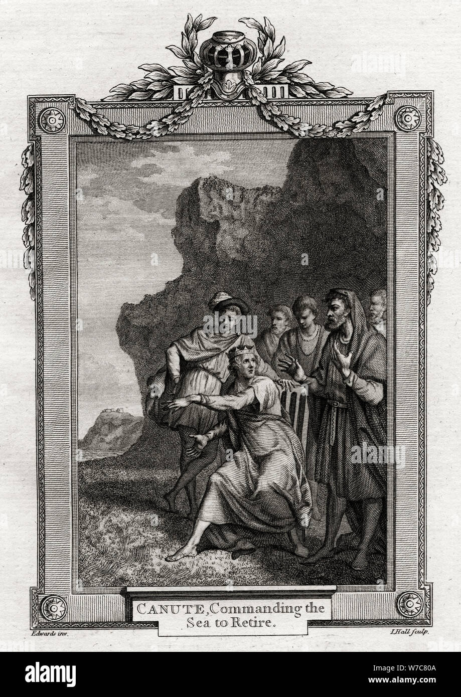 'Canute, Commanding the Sea to Retire', 11th century, (1777). Artist: L ...