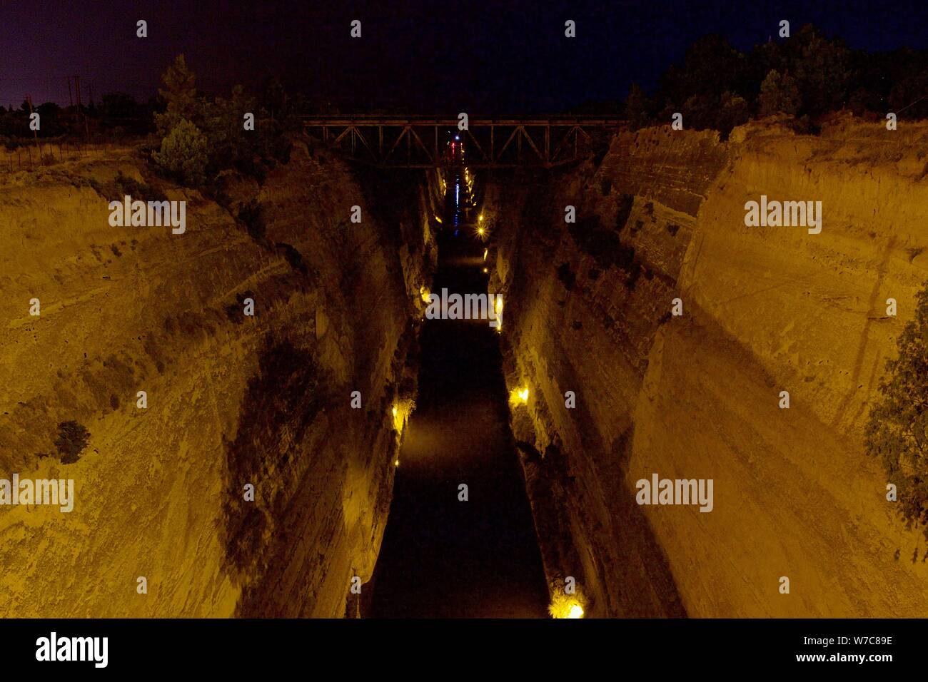 View from above of the Corinth Canal in Corinth region, in Peloponnese ...
