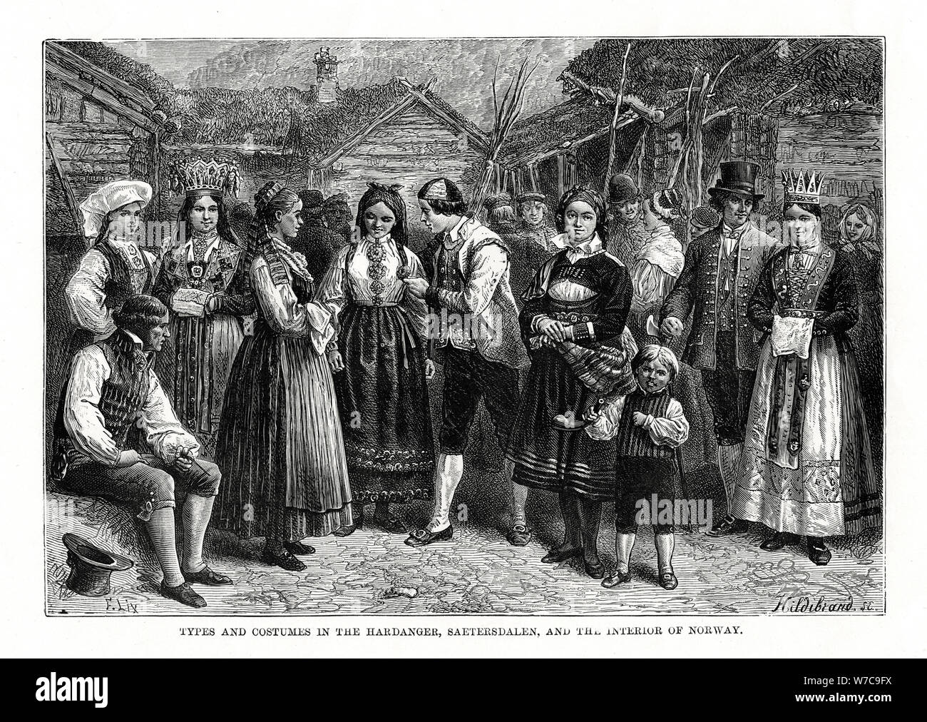 Types and costumes in Norway, 1879.Artist: Hildibrand Stock Photo - Alamy