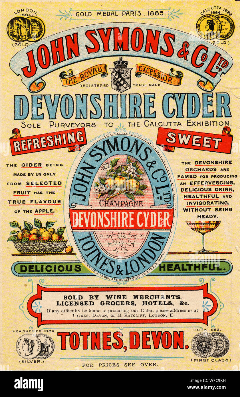 John Symons & Co Devonshire Cyder, 19th century. Artist: Unknown Stock ...