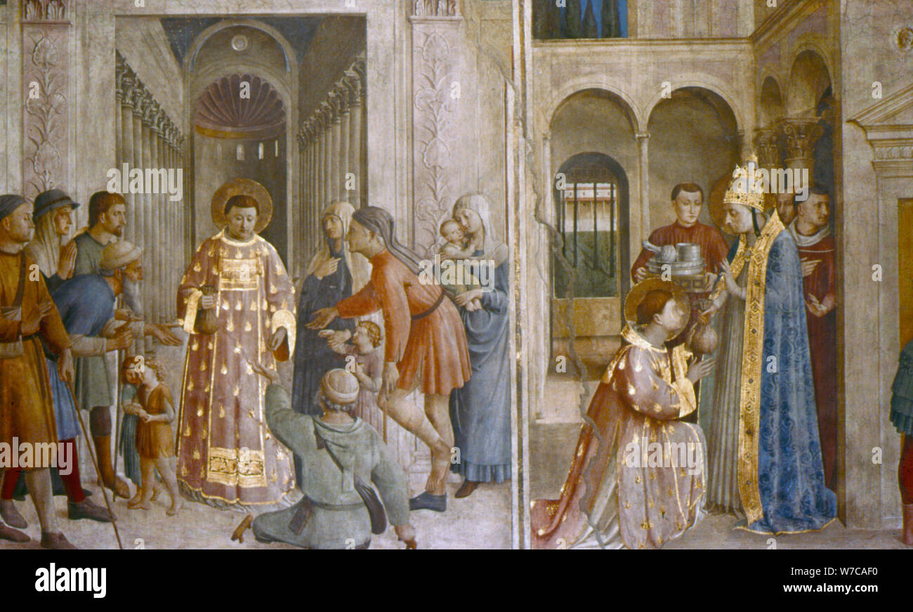 Pope Sixtus II gives church treasure to St Laurence, mid 15th century ...