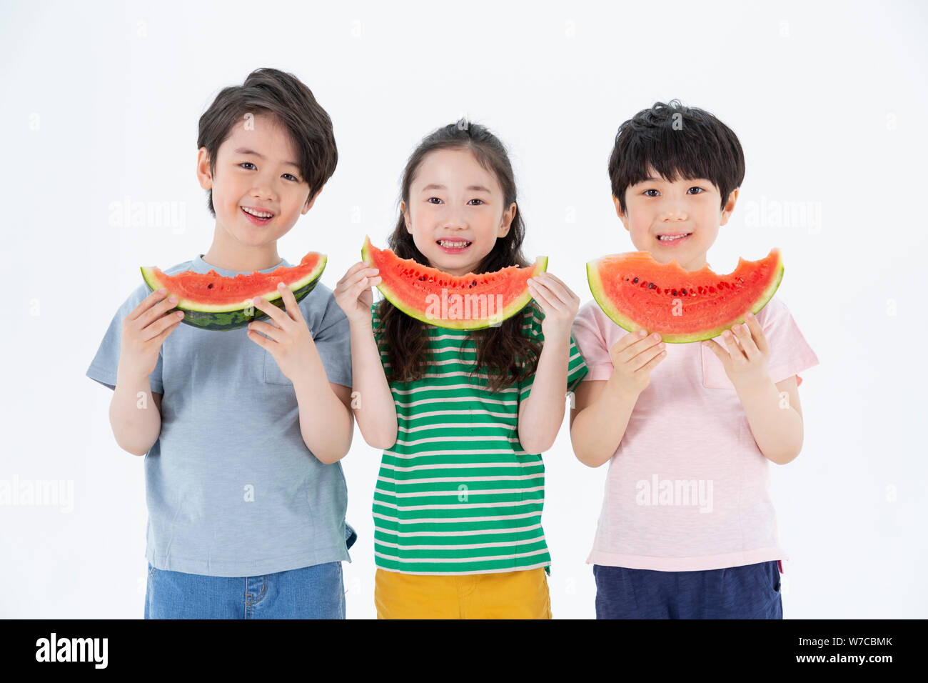 Smiling Children Concept, happy child enjoy summer time on white ...