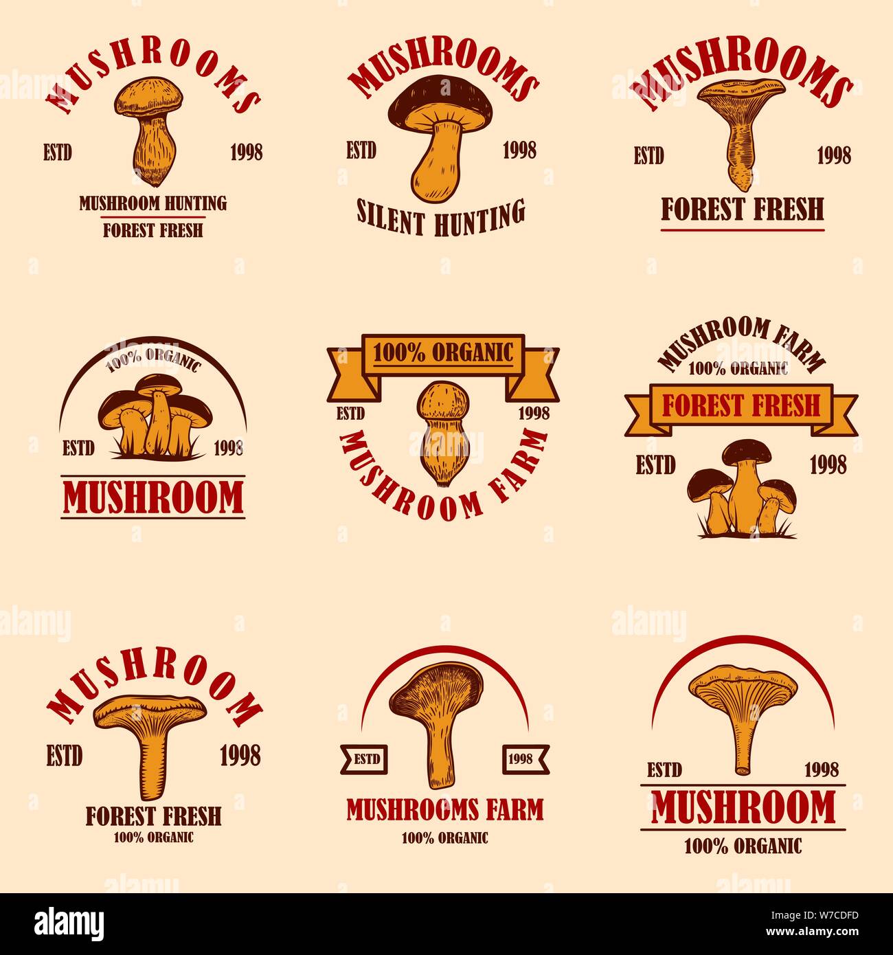 Group mushroom illustration drawing engraving Stock Vector Images - Alamy