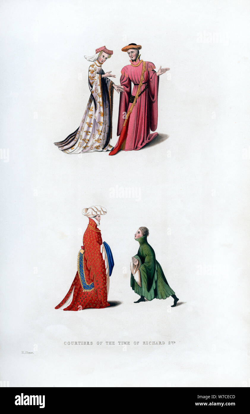 Court dress, 14th century, (1843).Artist: Henry Shaw Stock Photo - Alamy