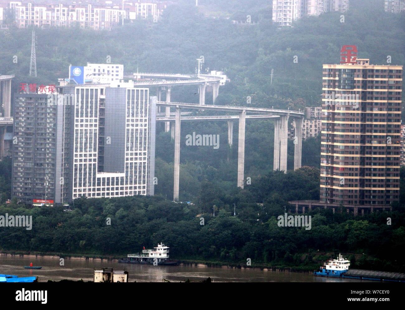 View of the 72-meter-tall Sujiaba Overpass, which is the China's ...