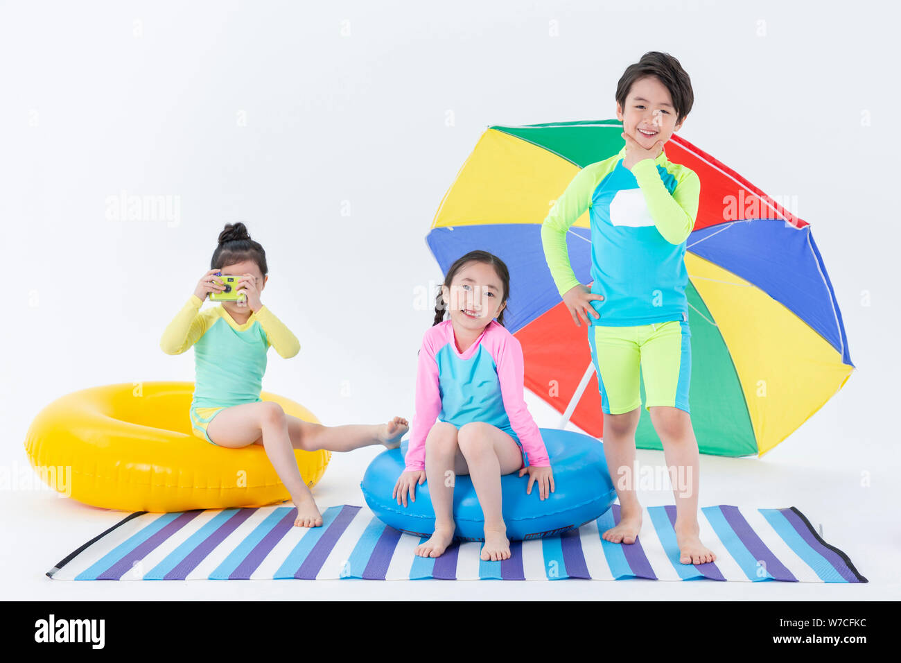 Smiling Children Concept, happy child enjoy summer time on white ...
