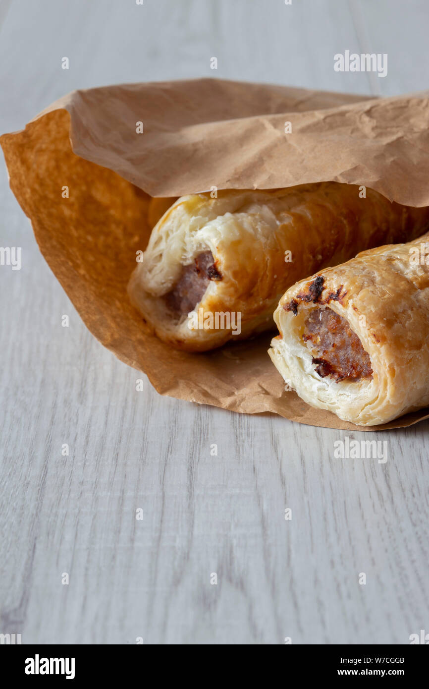 Sausage rolls in a brown paper bag, environmentally friendly ...