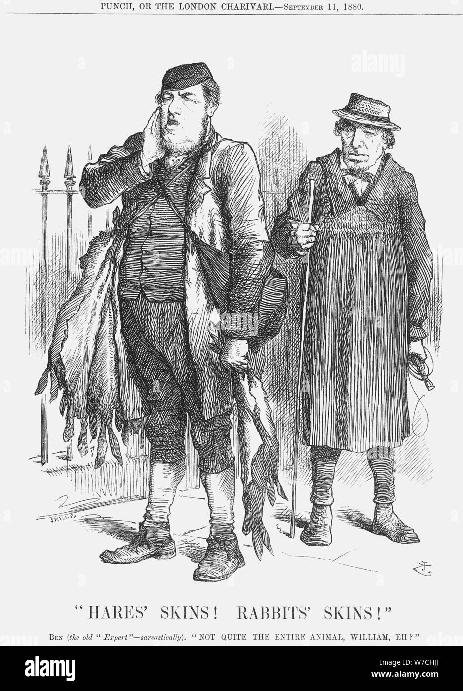 Hares' Skins! Rabbist's Skins!, 1880. Artist: Joseph Swain Stock Photo ...