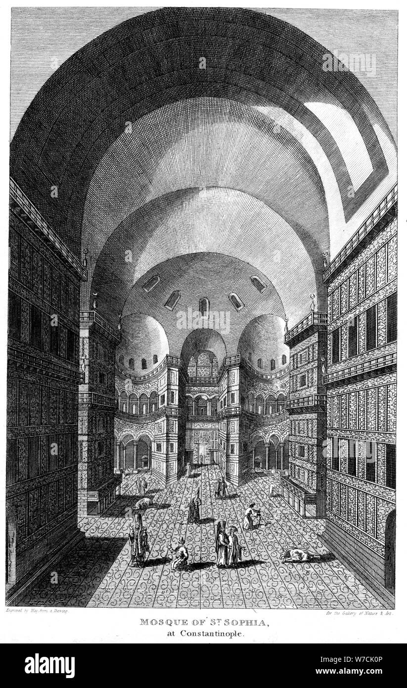 Interior of Hagia Sophia, Constantinople, Engraving, 1815. Artist ...