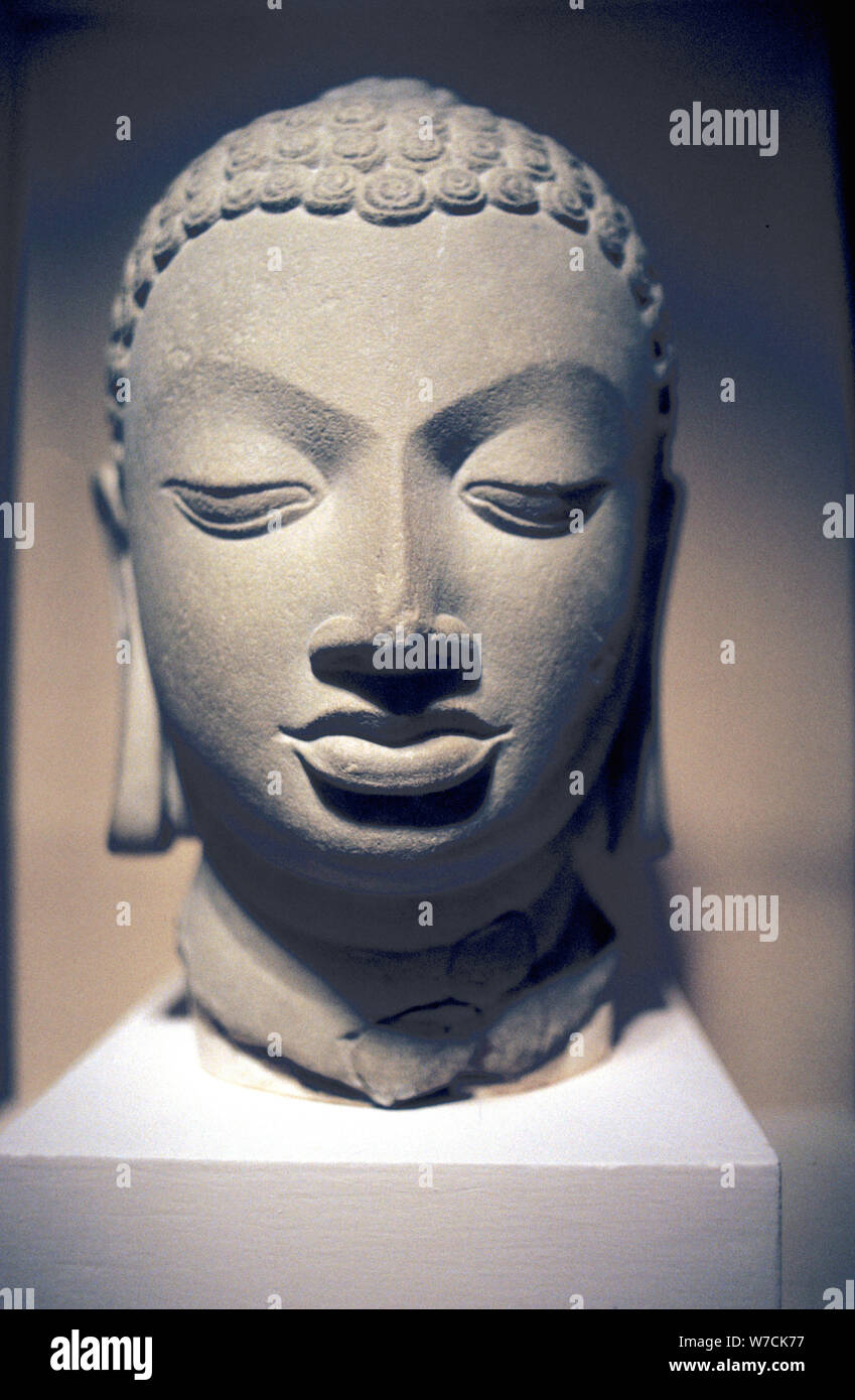 Stone head of Buddha, Gupta, India, 5th century. Artist: Unknown Stock ...