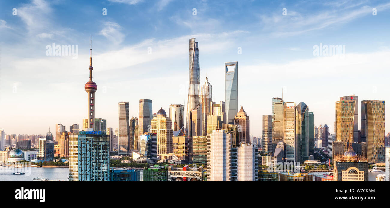 Skyline of Puxi, the Huangpu River and the Lujiazui Financial District ...