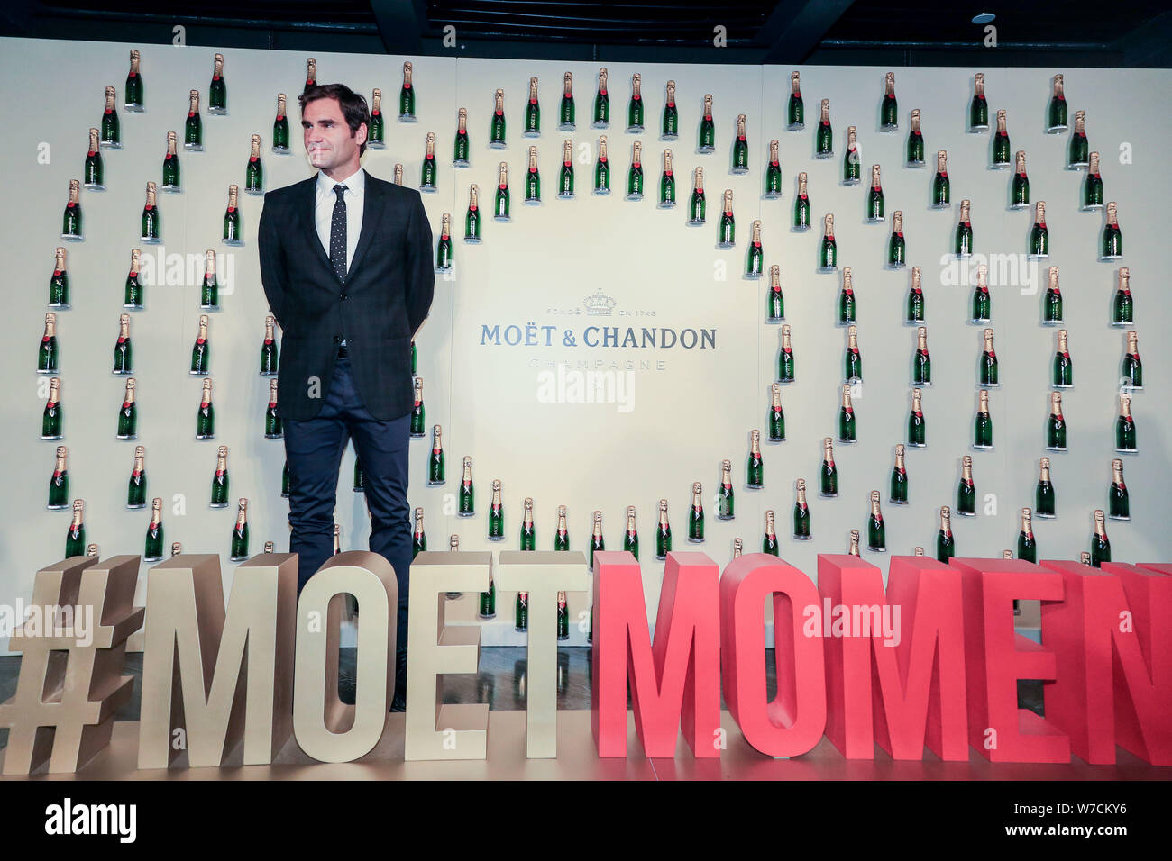 Swiss tennis player Roger Federer poses at the Moet and Chandon Party ...
