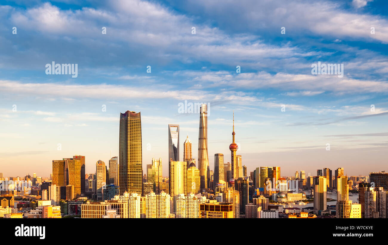 Skyline of the Lujiazui Financial District with the Oriental Pearl TV ...