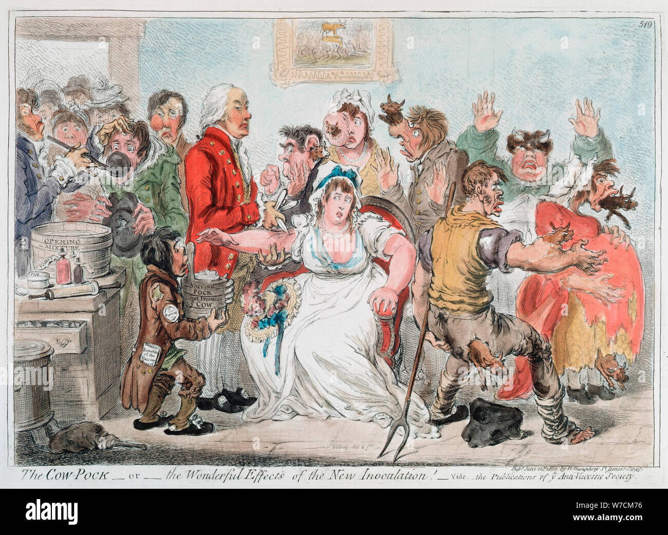 Gillray cartoon on vaccination against Smallpox using Cowpox serum ...