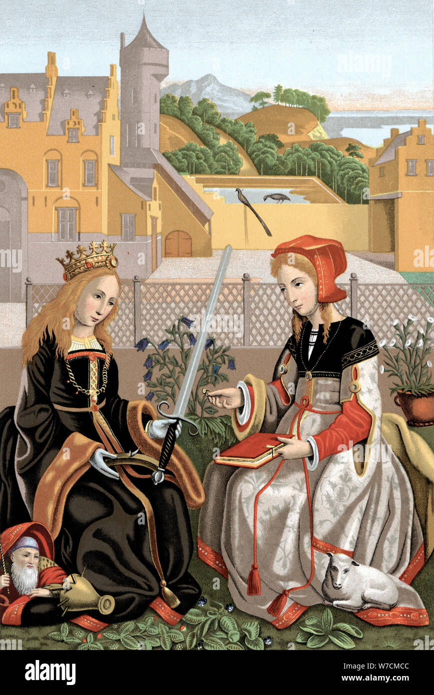 St Agnes and St Catherine. Artist: Unknown Stock Photo - Alamy